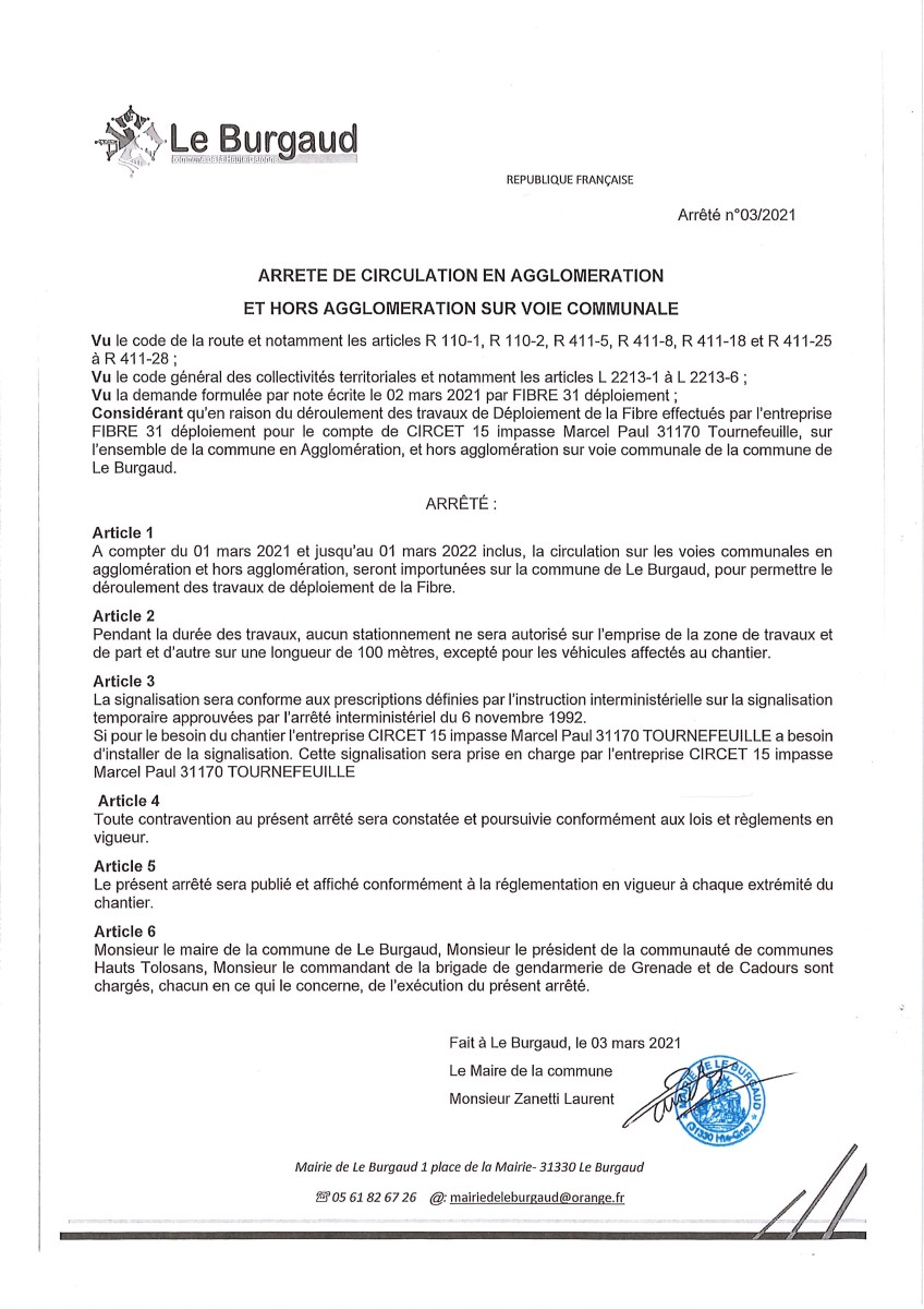 ARRETE DE CIRCULATION - Le Burgaud ARRETE DE CIRCULATION - Le Burgaud